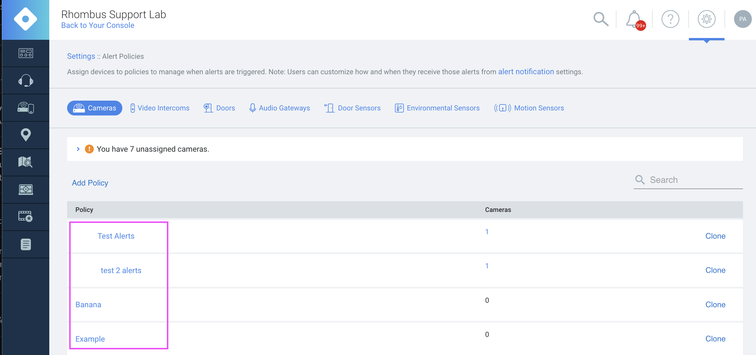 Creating and Assigning Alert Policies – Rhombus Support