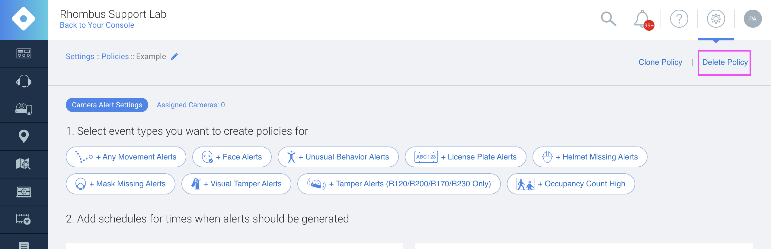 Creating and Assigning Alert Policies – Rhombus Support