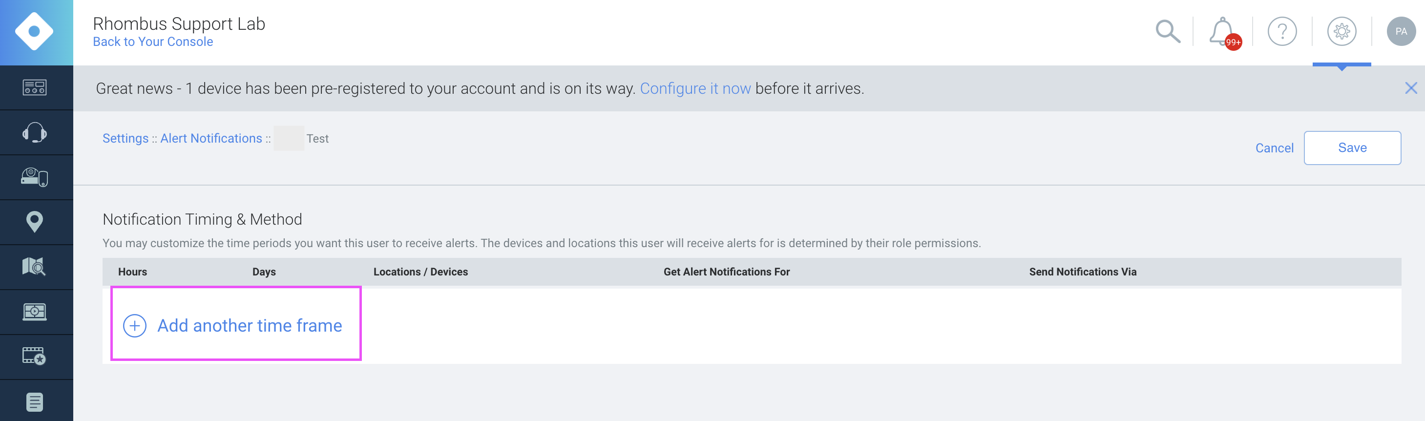 User-Based Alert Notifications – Rhombus Support
