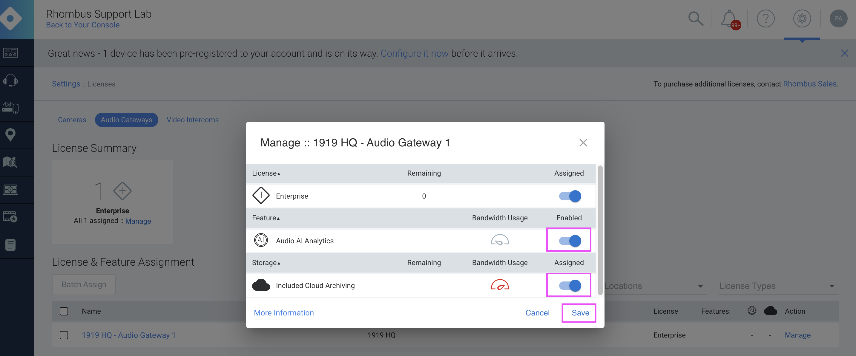 Audio Gateway Walkthrough – Rhombus Support