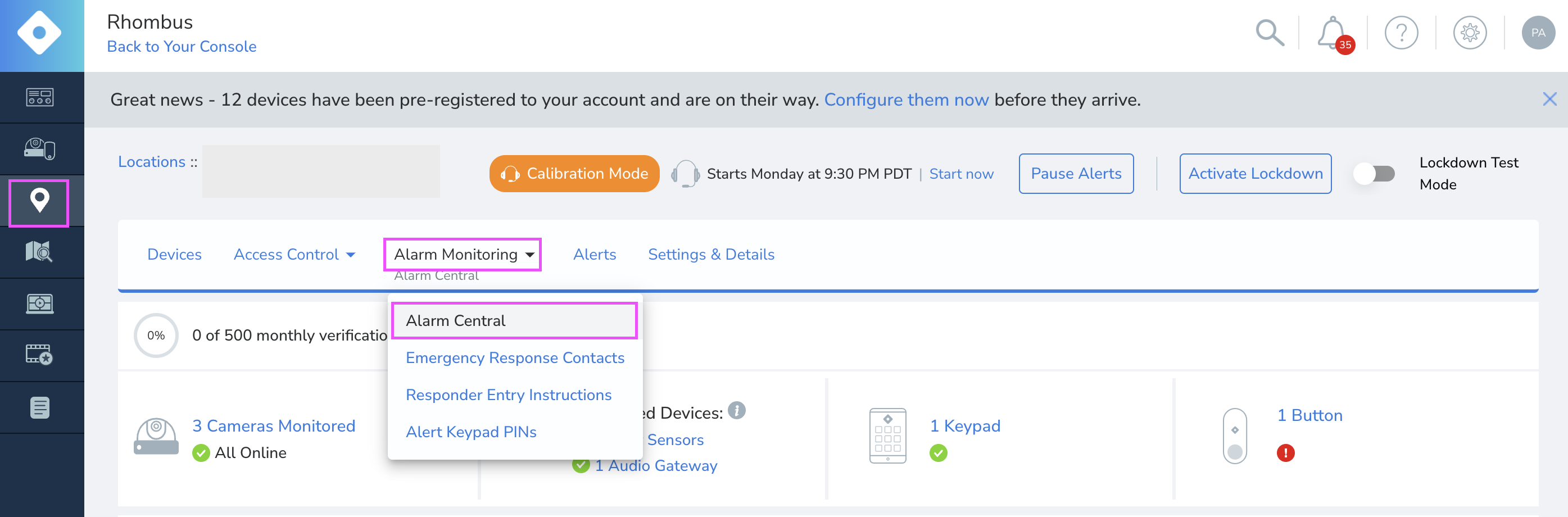 Alarm Monitoring Guide – Rhombus Support