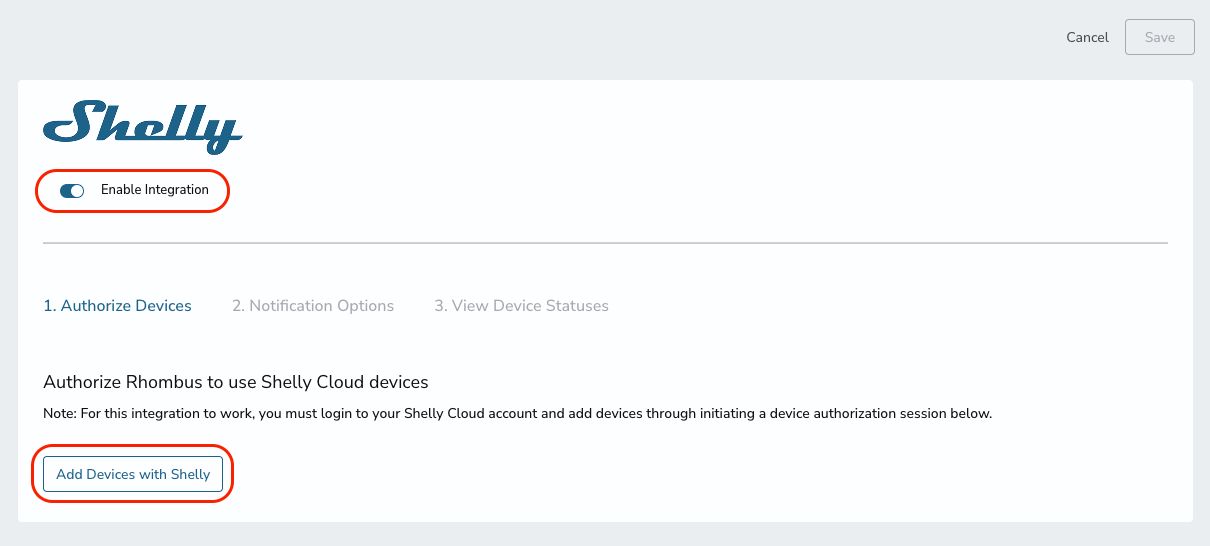 Shelly Device Integration – Rhombus Support