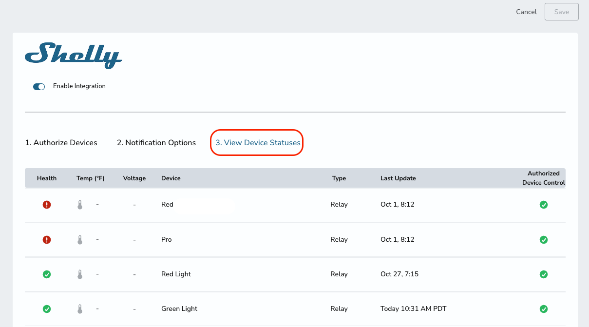 Shelly Device Integration – Rhombus Support